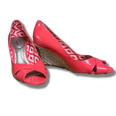 DexFlex Comfort Women's Peep Toe Wedge Vegan Leather Coral Size 5 1/2 ...