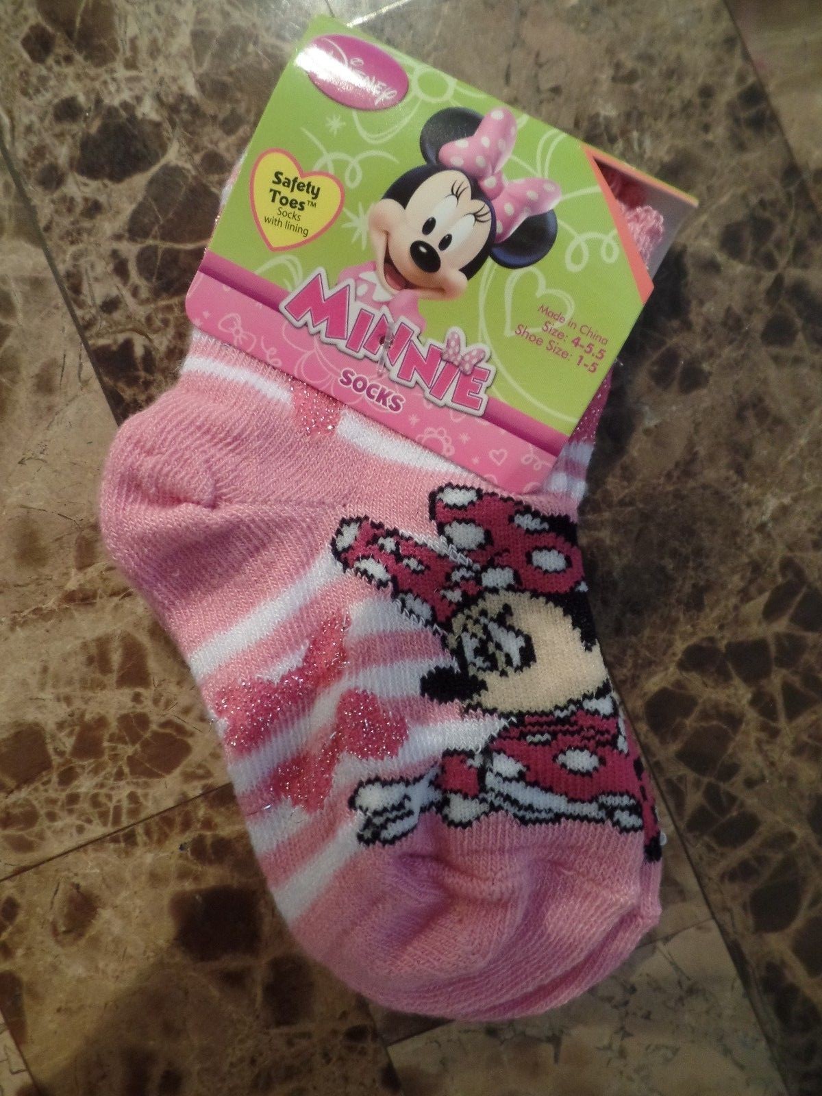 NEW baby girls DISNEY MINNIE MOUSE SOCKS shoe size 1-5 stretchy SAFETY ...