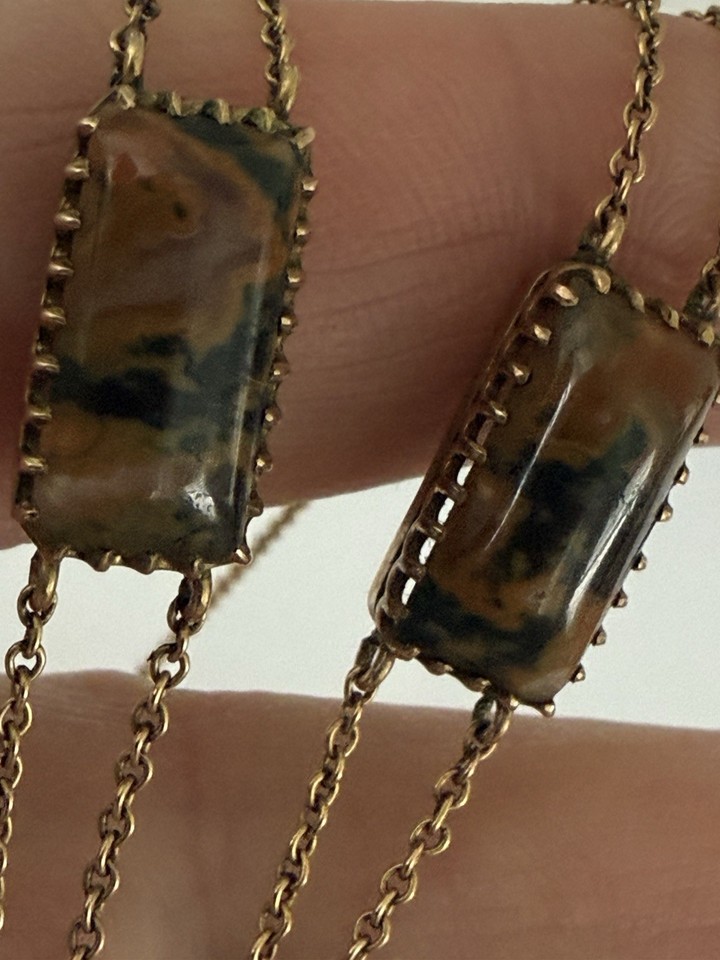 Victorian 9ct Rose Gold & Polished Agate Panel Necklace Circa 1880 ...