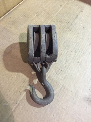 Vintage Antique Pulley Snatch Block Wood Steel Hook Block Tackle ...