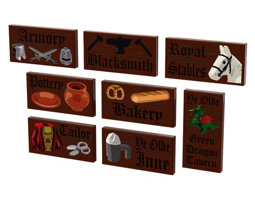 Custom Printed LEGO Tiles - Medieval Craft/Guild Sign pack (Reddish ...