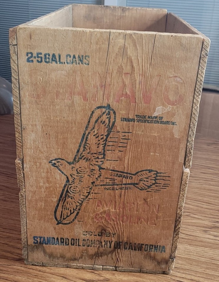 RARE STANAVO AVIATION GASOLINE CRATE BOX STANDARD OIL 5-GALLON SIGN | eBay