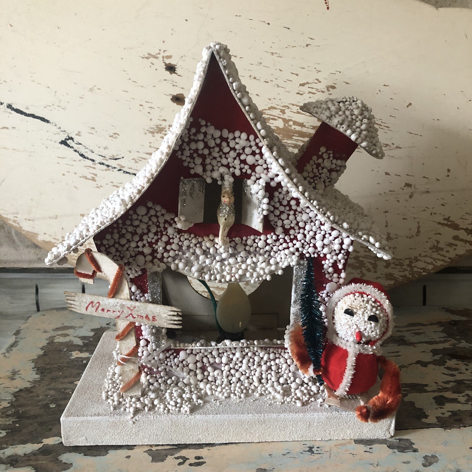 VTG JAPAN LARGE Putz Lighted House RED Merry xmas Candy Cane Sign | eBay