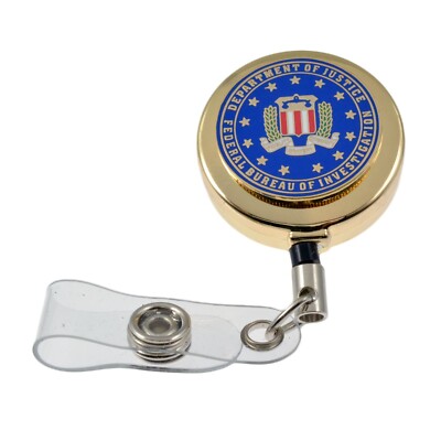 FBI Badge Reel Federal Seal Emblem Gold Retractable ID Holder Security ...
