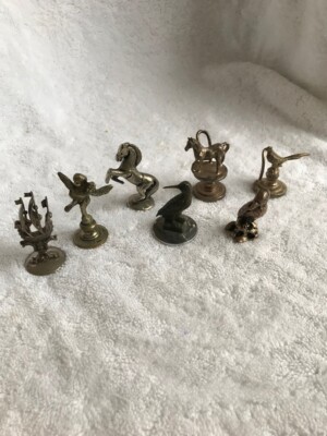 LOT OF 7 VINTAGE METAL MINIATURE SMALL FIGURINES STATUES ANIMALS MINIS ...
