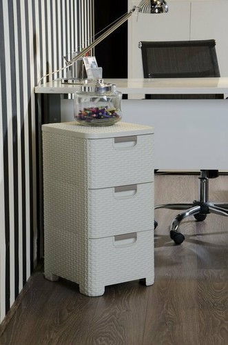 Storage Unit 3 Drawers Tower Plastic Dresser Rattan Brown Cream Robust ...