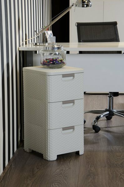 Storage Unit 3 Drawers Tower Plastic Dresser Rattan Brown Cream Robust ...