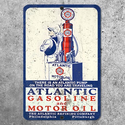 Atlantic Gas Station Metal Sign Vintage Antique Replica 8"x12" Aluminum ...