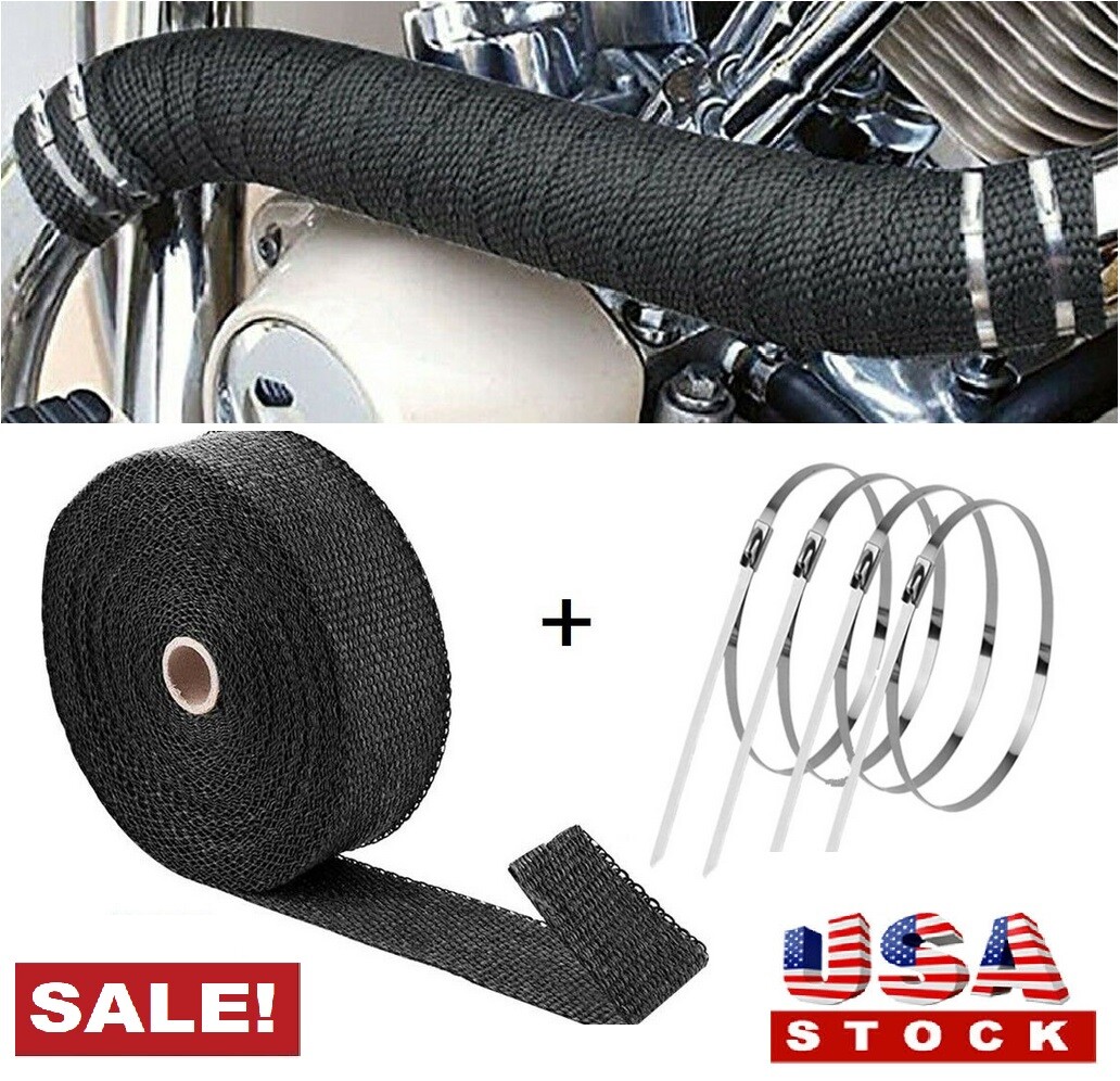16 Feet Fiberglass Exhaust Header Pipe Heat Wrap Insulation Tape + 4 ...