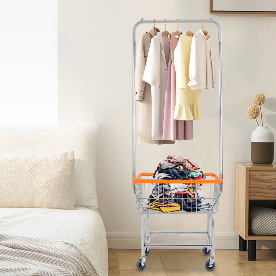 Laundry Cart with Hanging Rod, Large Capacity Clothes Cart, Rolling ...