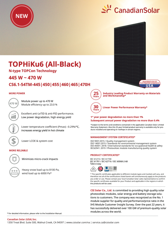 13.50kW Canadian Solar 450w Solar Panel (Black) Full Pallet ( 30 Panels ...