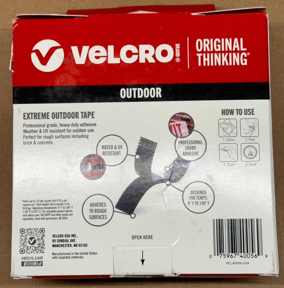 VELCRO Extreme Outdoor Double-Sided Tape, Heavy Duty 15lb Hold, 14Ft ...
