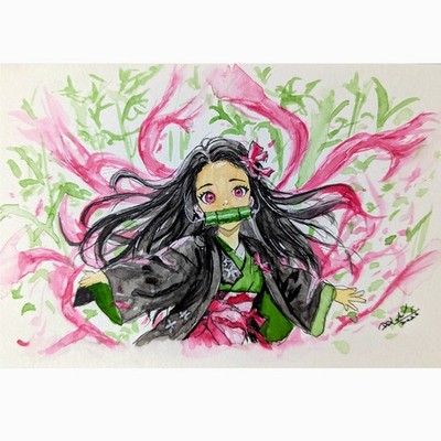 Nezuko Watercolor Painting Original Fan Art Demon Slayer Hand Drawn ...