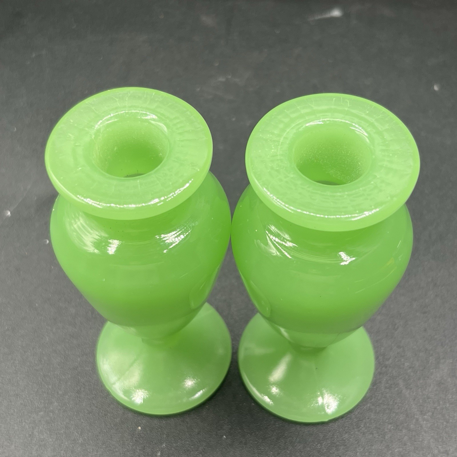 Vintage Jadeite Glass Perfume Cologne Bottles (2) Green, No Stoppers