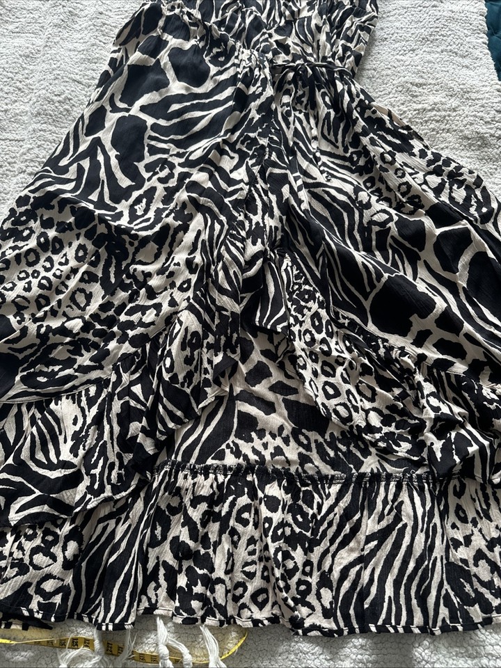 Next Lipsy Animal Print Ruffle Hem Wrap Over Shirt Sleeve Maxi Dress ...