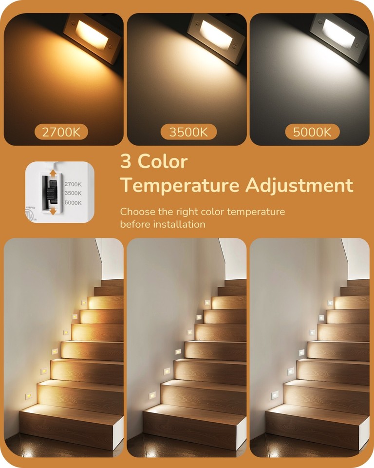 EDISHINE 6-Pack 2.5W Dimmable LED Step Lights, Indoor/Outdoor Stair ...