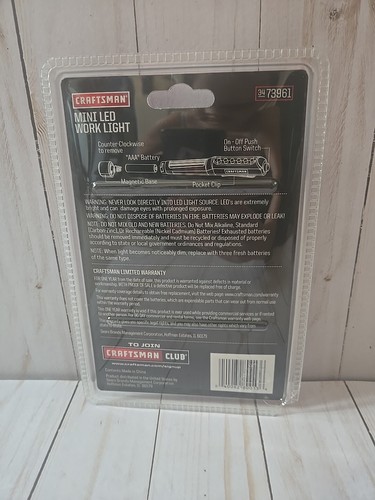 Craftsman Mini LED Work Light Magnetic Base 60 Lumens Pocket Size ...