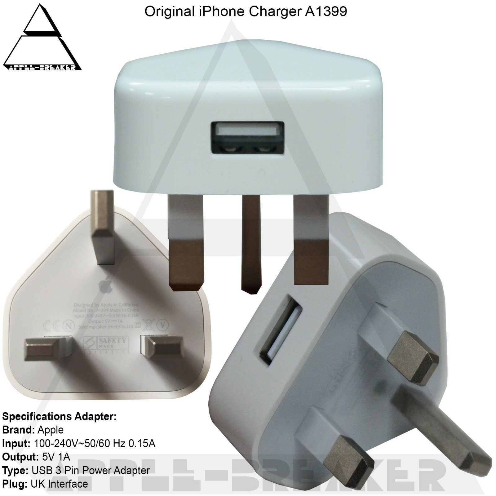 Genuine Apple USB Plug Adaptor Charger Lightning USB Cable For iPhone 5 ...