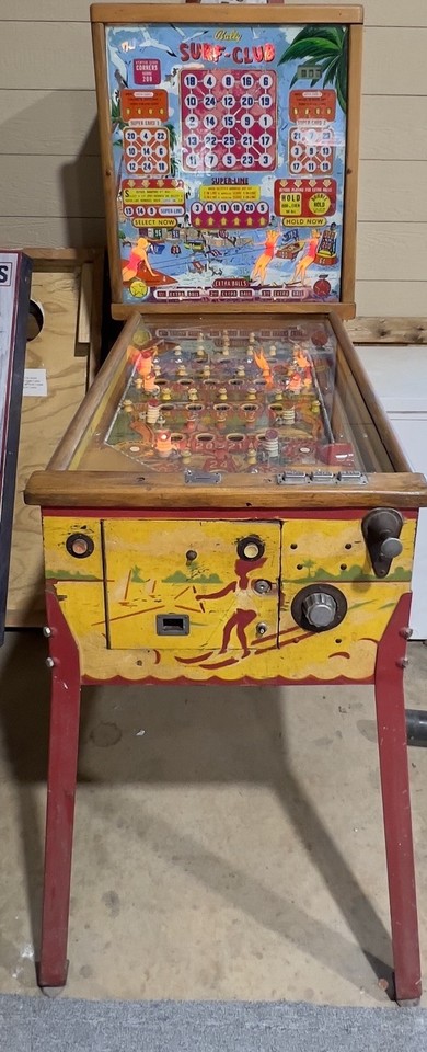 Bally Surf Club Pinball Machine 1960s Vintage Bingo Arcade Lights On ...