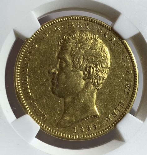 Italy Sardinia. Carlo Alberto gold 100 Lire 1835 (Eagle)-P AU53 NGC ...