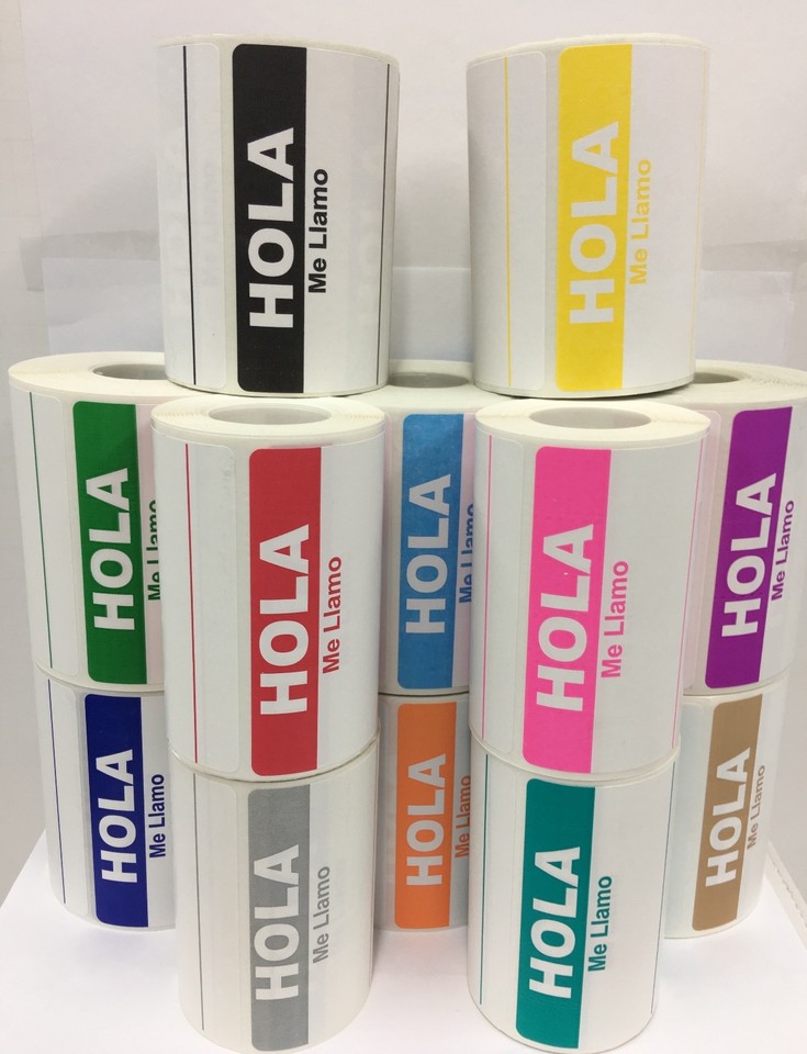 Lite Blue HOLA ME LLAMO Name Tag identification Labels | 2"x3-1/2 ...