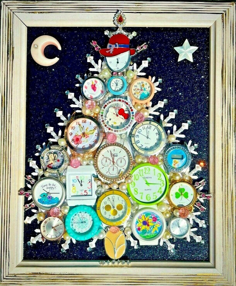 CHRISTMAS TREE, WATCH COLLECTION, FRAMED JEWELRY ONE OF A KIND ART ...
