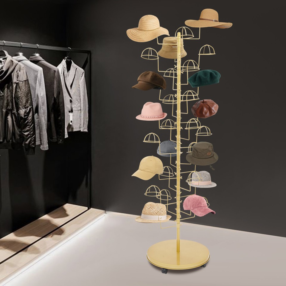Metal Hats Display Stand Hat Storage Stand with 30 Hooks Hat Display ...