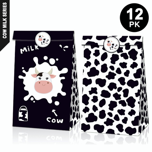 12pk Cow Print Paper Party Loot Bags | Milk Cow Farm Animals Candy ...