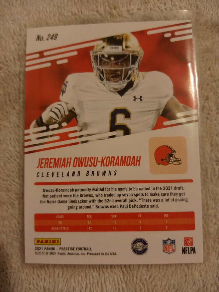 2021 JEREMIAH OWUSU KORAMOAH PANINI PRESTIGE #249 ROOKIE RC CARD BROWNS ...