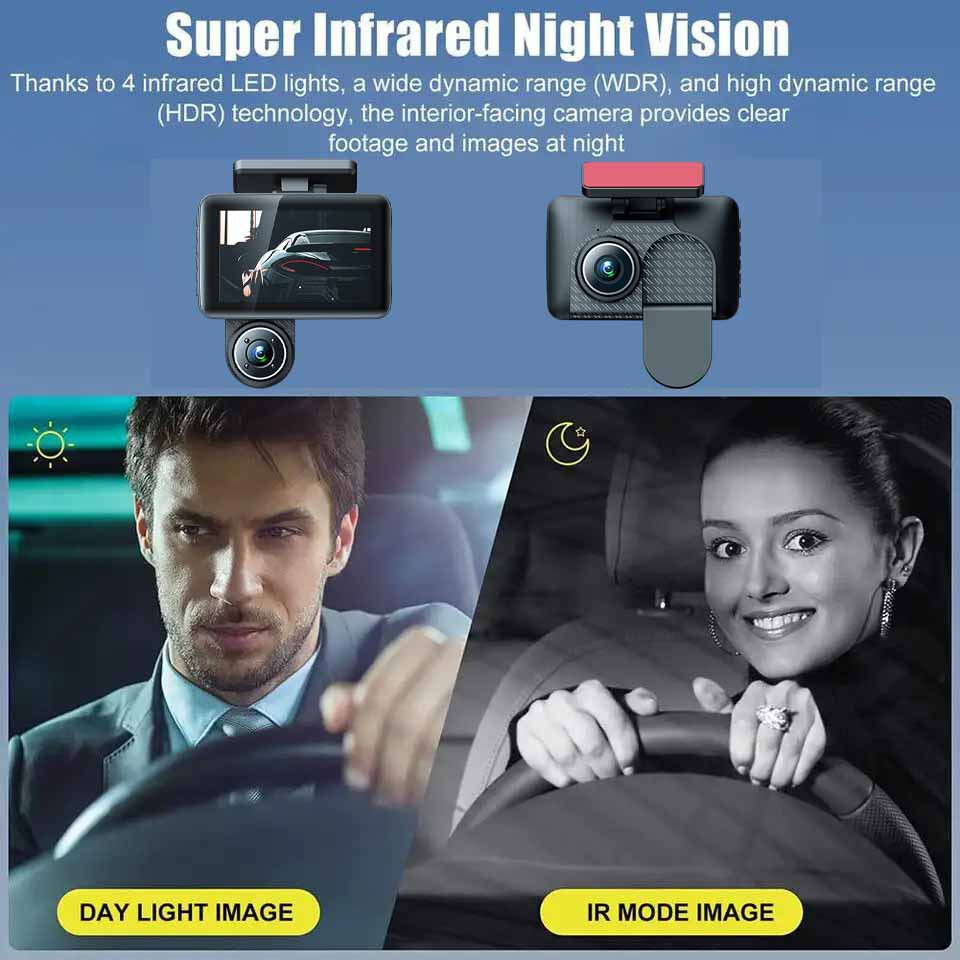 Full HD Car DVR 3 Lens Dash Cam Front/Rear/Inside Video Recorder Camera ...