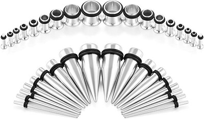 14G-00G 36 pcs Ear Gauges Stretching Kit Tapers Plugs Eyelets Implant ...