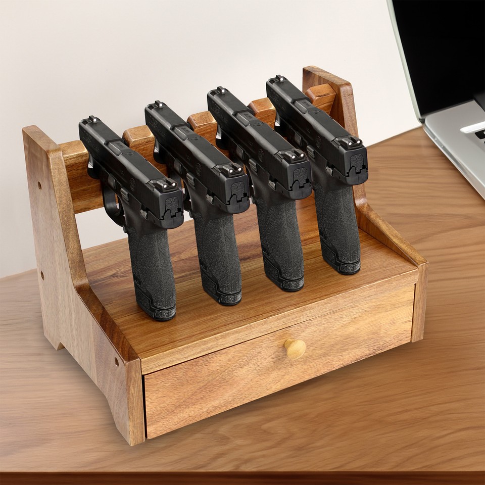 Tactical45 Gun Safe Pistol Rack - 4 Handgun Pistol Stand with Ammo ...