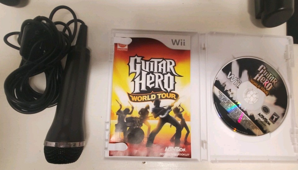 Wii Guitar Hero WORLD TOUR Set *Drums*GH SUNBURST Guitar *Mic*GH WORLD ...