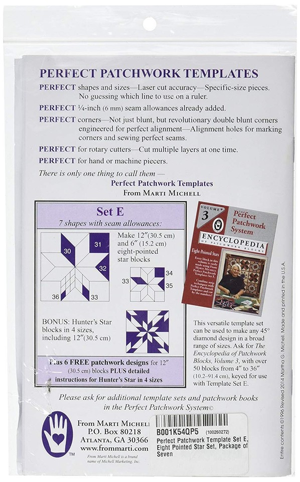 Perfect Patchwork Template-Set E - 8 Pointed Star Set 7/Pkg 715363082555| eBay