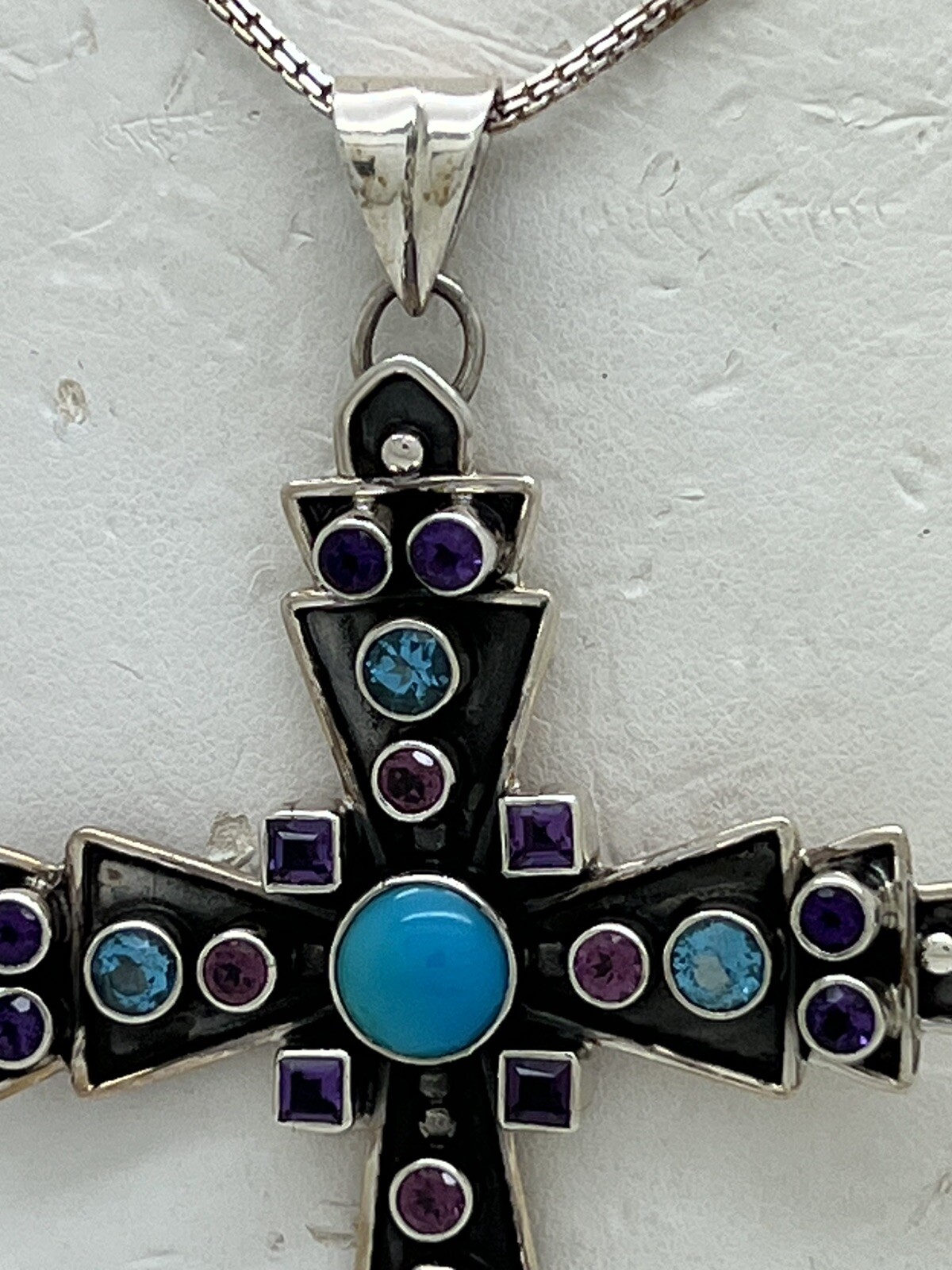 Nicky Butler NB India Multi Stone Cross 3” Pendant 24… - Gem