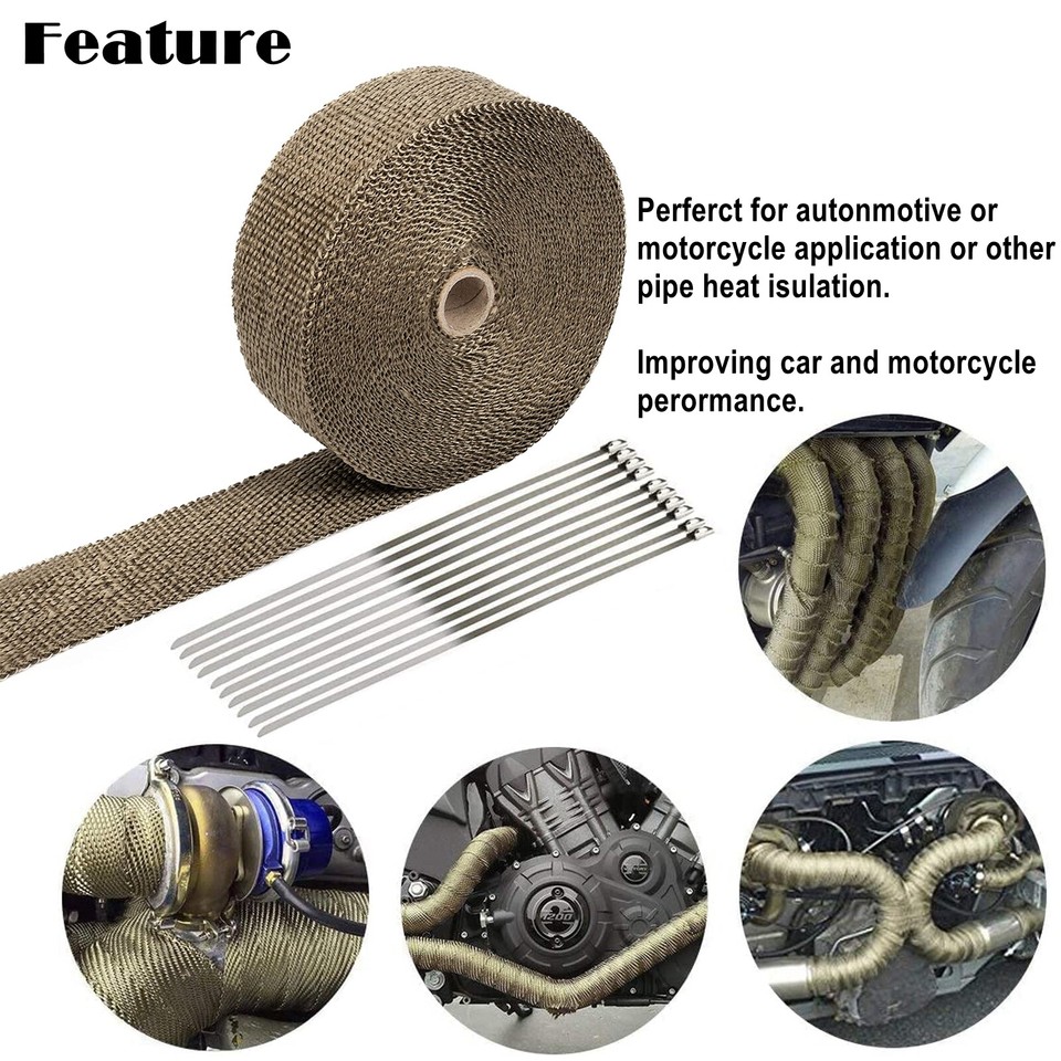 2 Rolls 2"x 50ft Thermal Header Pipe Tape Titanium Lava Exhaust Wrap 20 ...