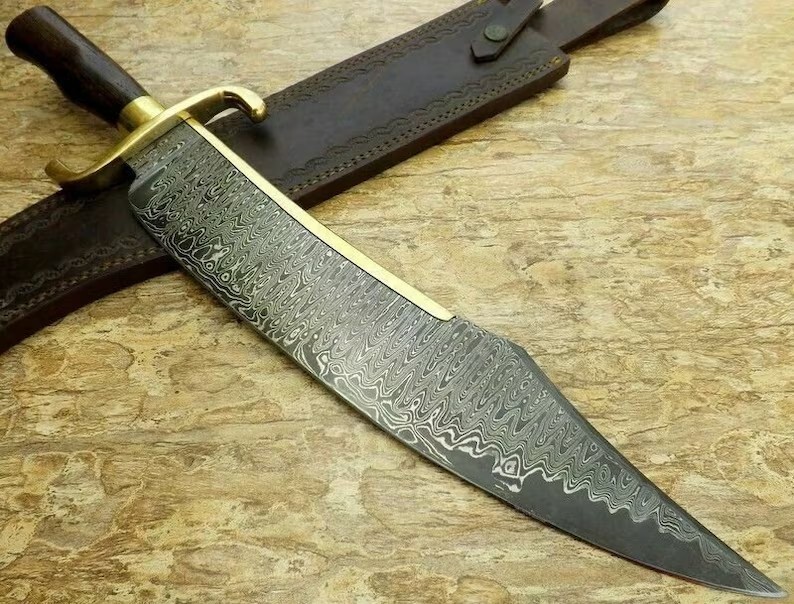 18.5" Amazing Custom Handmade Damascus Steel Alamo Musso Bowie Knife ...
