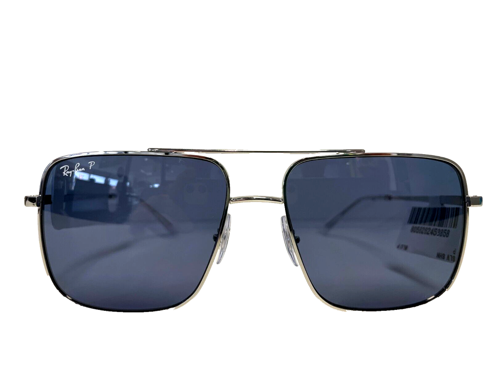 RAY-BAN POLARIZED SUNGLASSES RB3758 003/2V SILVER FRAME BLUE LENS 56/16 ...
