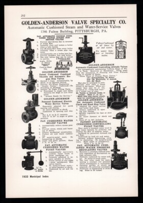 1933 Golden Anderson Valve ad Water Valves Pittsburgh PA Vintage ...