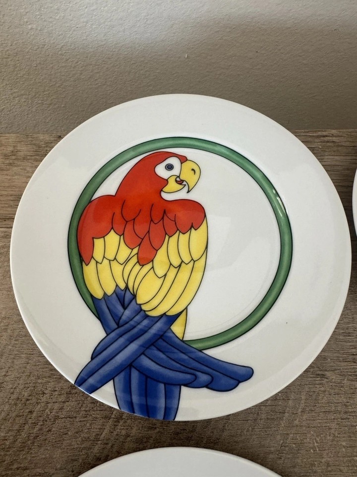 Fitz and Floyd Parrot in Ring Dessert Salad Plates 7.5” Tropical Birds ...