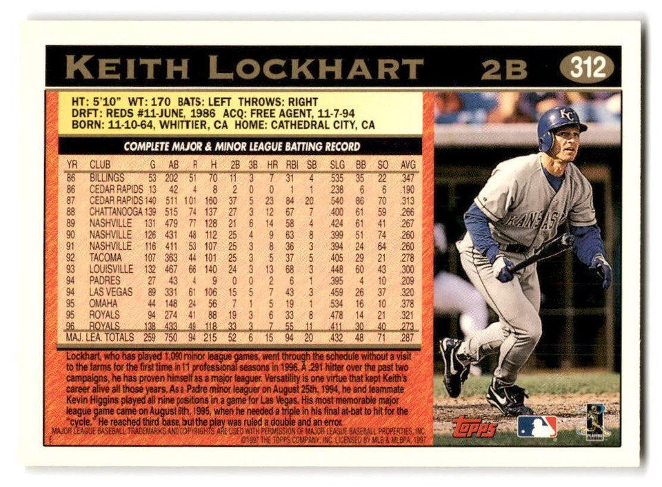 Keith Lockhart 1997 Topps #312 Kansas City Royals BASEBALL | eBay