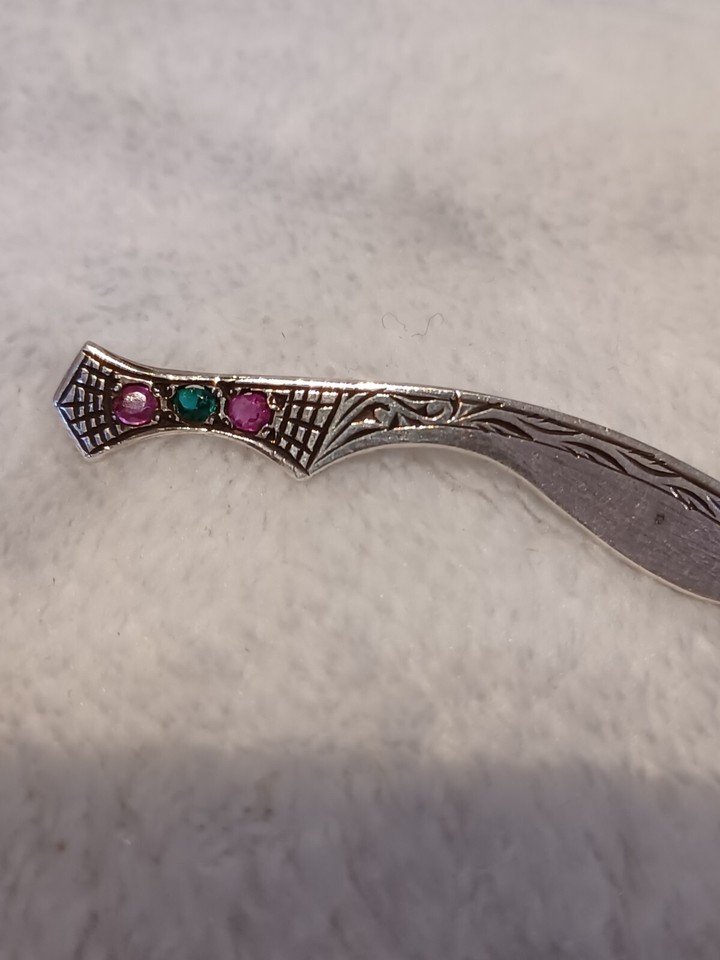 Vintage Sterling Silver Kukri Knife Dagger Pin/brooch With Gemstone ...