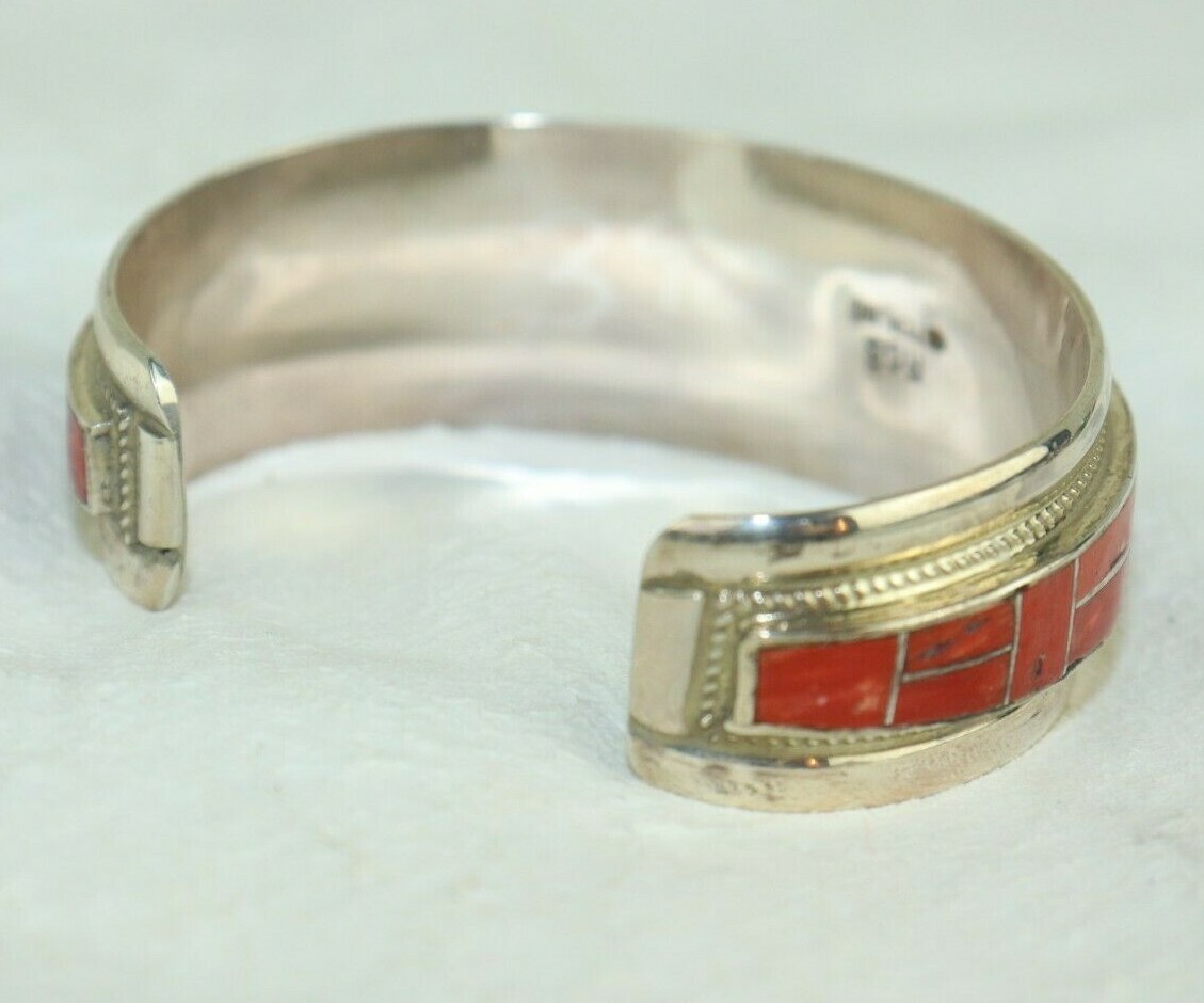Zuni Sterling Silver Inlay Red Coral Cuff Bracelet - RGB Booqa | eBay