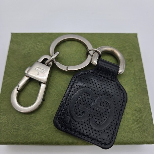GUCCI Gucci key chain key ring GG embossed leather black with box | eBay