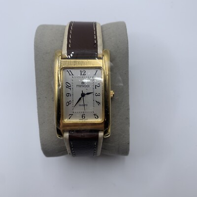 MINICCI LADIES WRIST WATCH NEW BROWN LEATHER BAND GOLD CASE WHITE DIAL ...