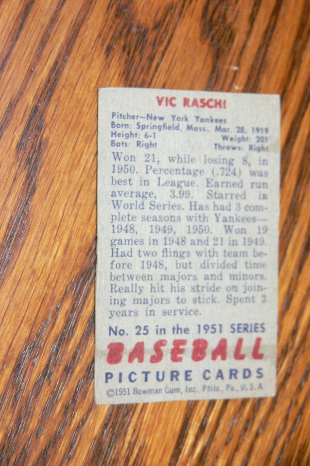 VIC RASCHI SIGNED AUTOGRAPHED 1951 BOWMAN CARD # 25 NEW YORK YANKEES | eBay