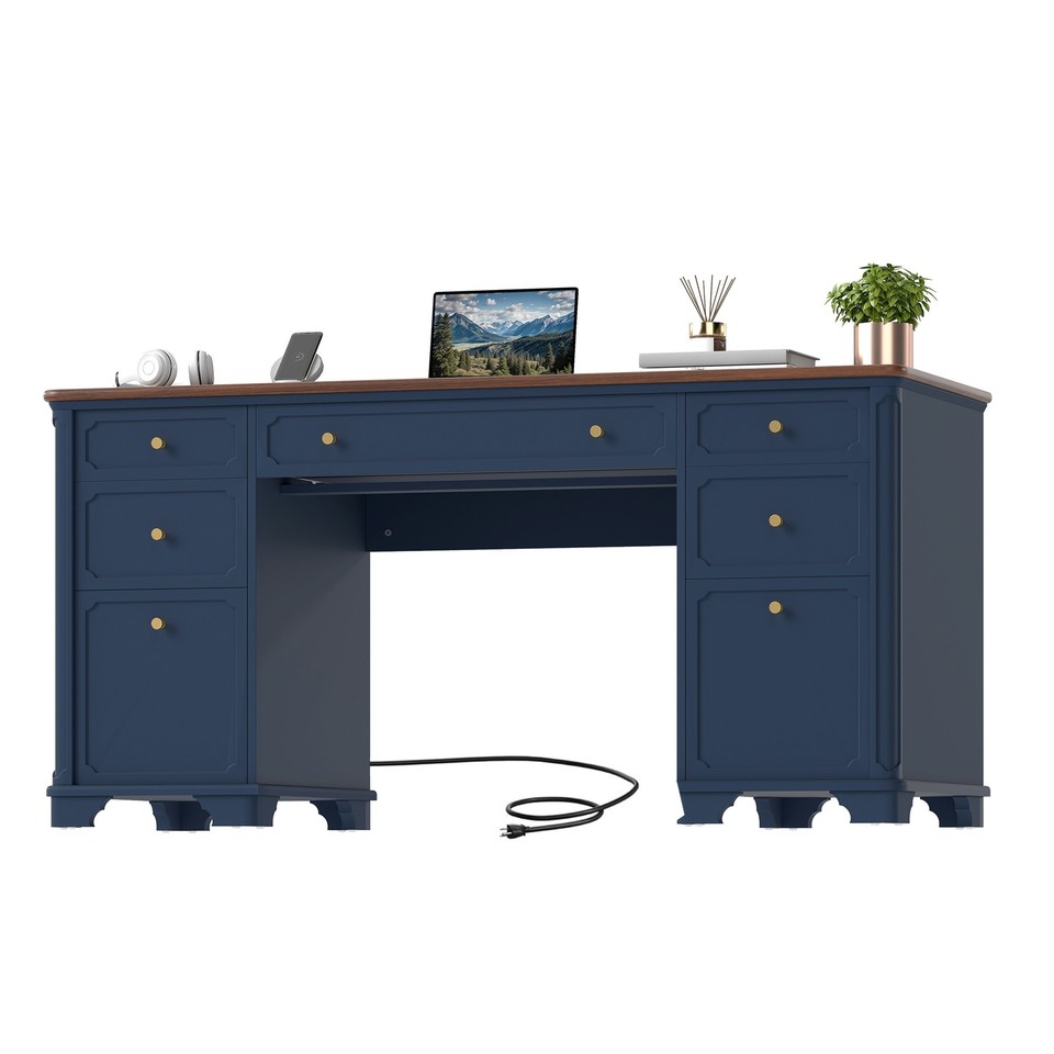 59inch Farmhouse Computer Desk with Drawers Home Office Desks with File ...
