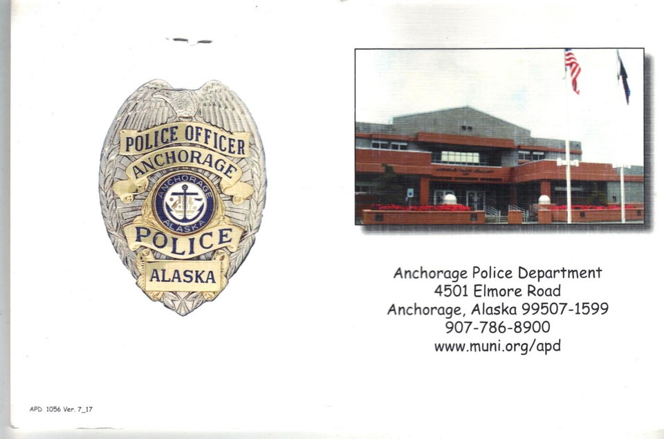 Anchorage Police (Alaska) Shoulder Patch on a department history card ...