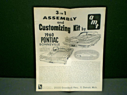 AMT "1960 PONTIAC HT 3in1 series" Original model kit Instruction sheet ...