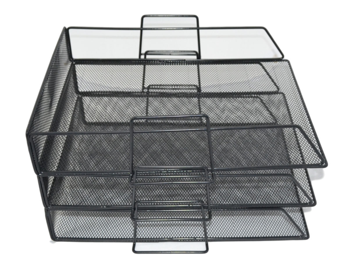 1,2 or 3 Tiers Office Mesh Filing Front Loading Silver Black Trays with ...